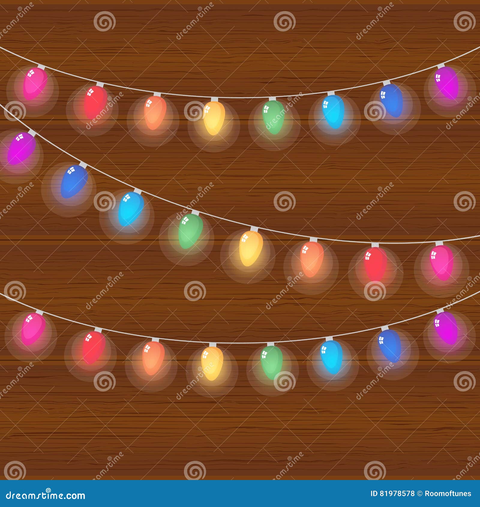 Vector Realistic Lantern Garland on Wood Background with Snowflakes ...