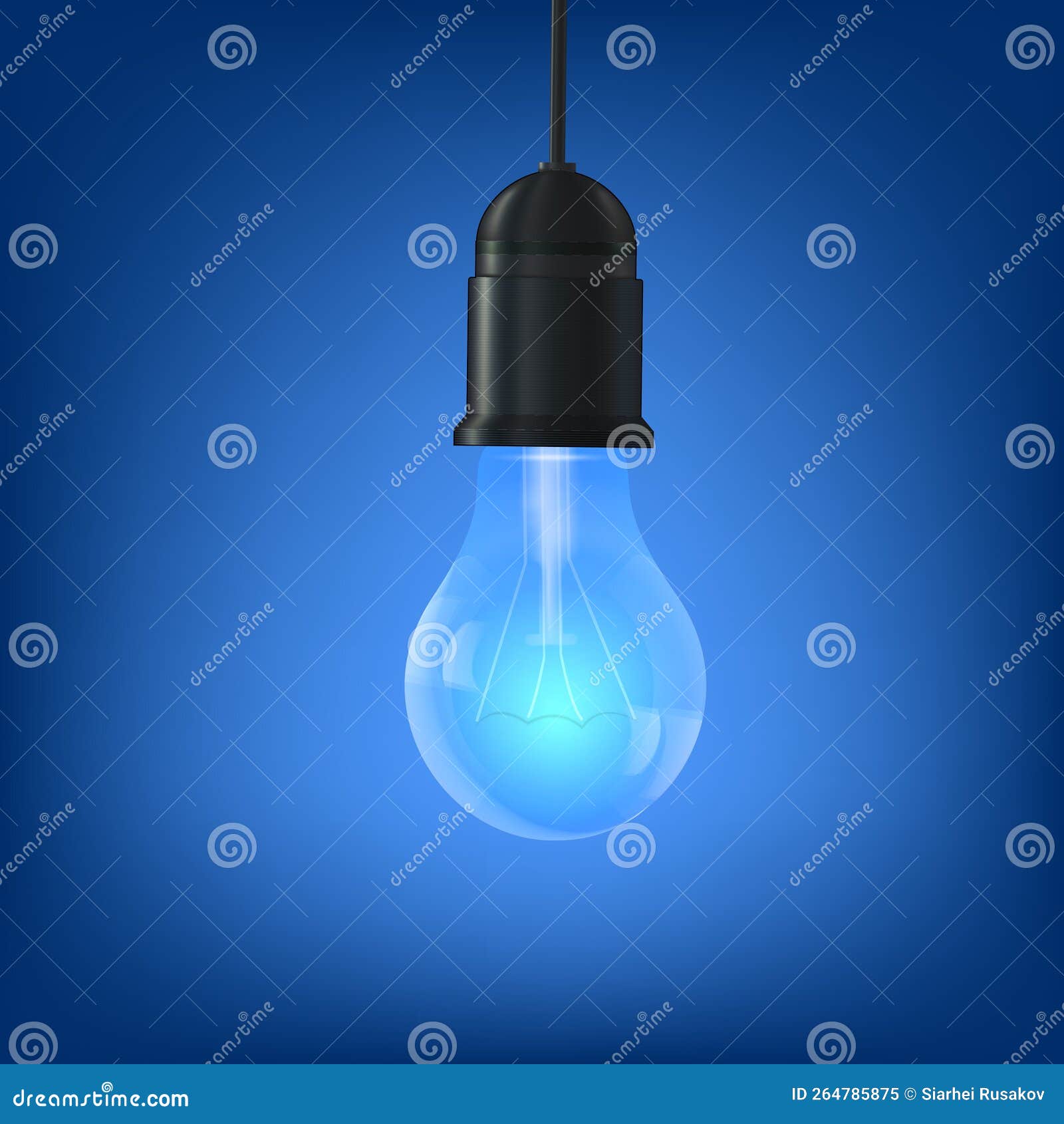 Vector Realistic Light Bulb on Blue Background. Stock Vector ...