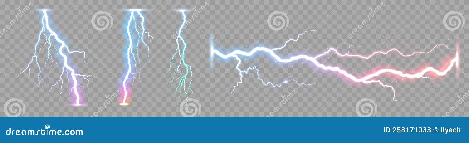 Vector Realistic Lightning Strike. Discharge Electricity Thunderbolt on ...