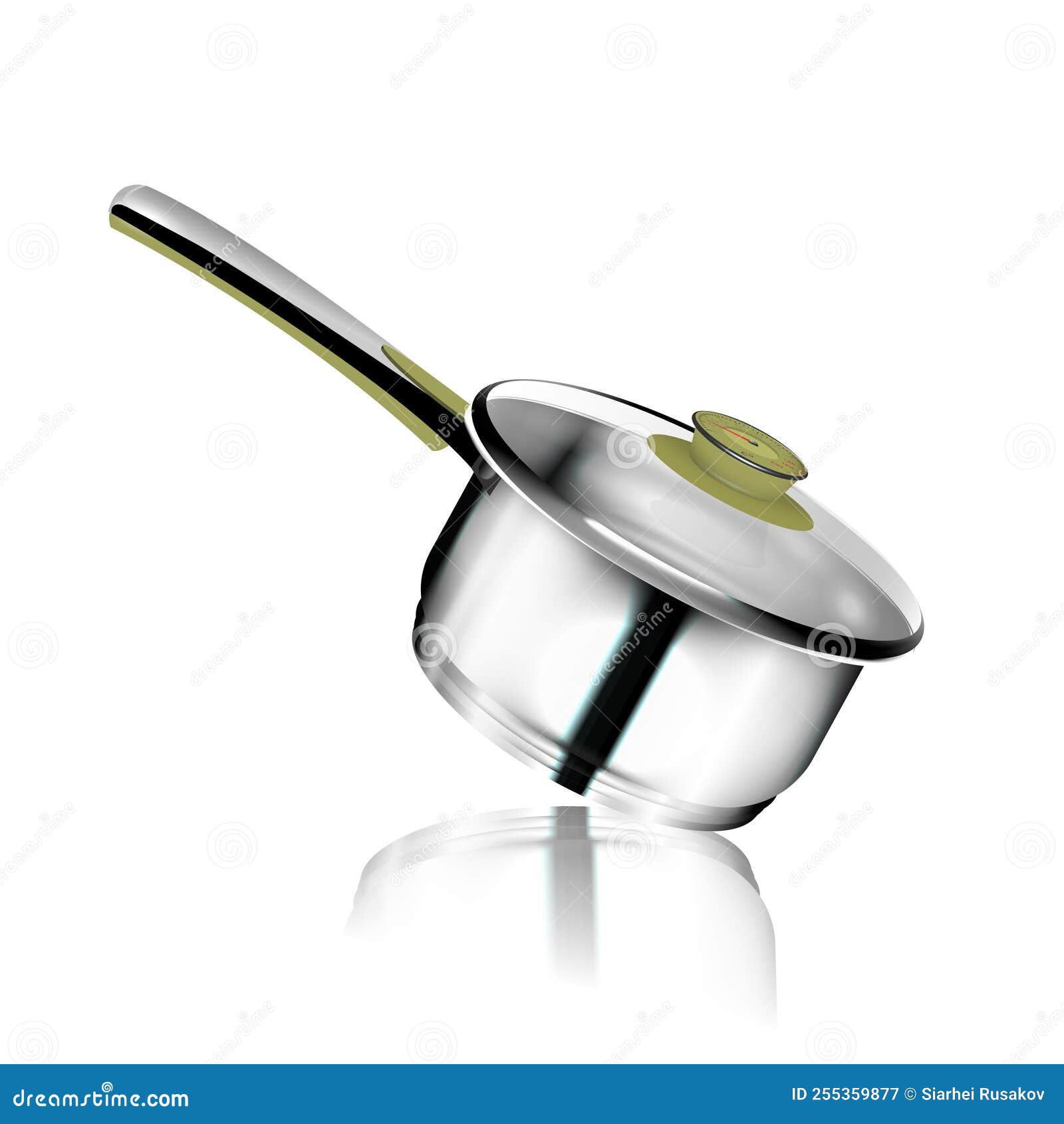 Vector Realistic Mockup of Empty Steel Saucepan with Handle and Lid ...