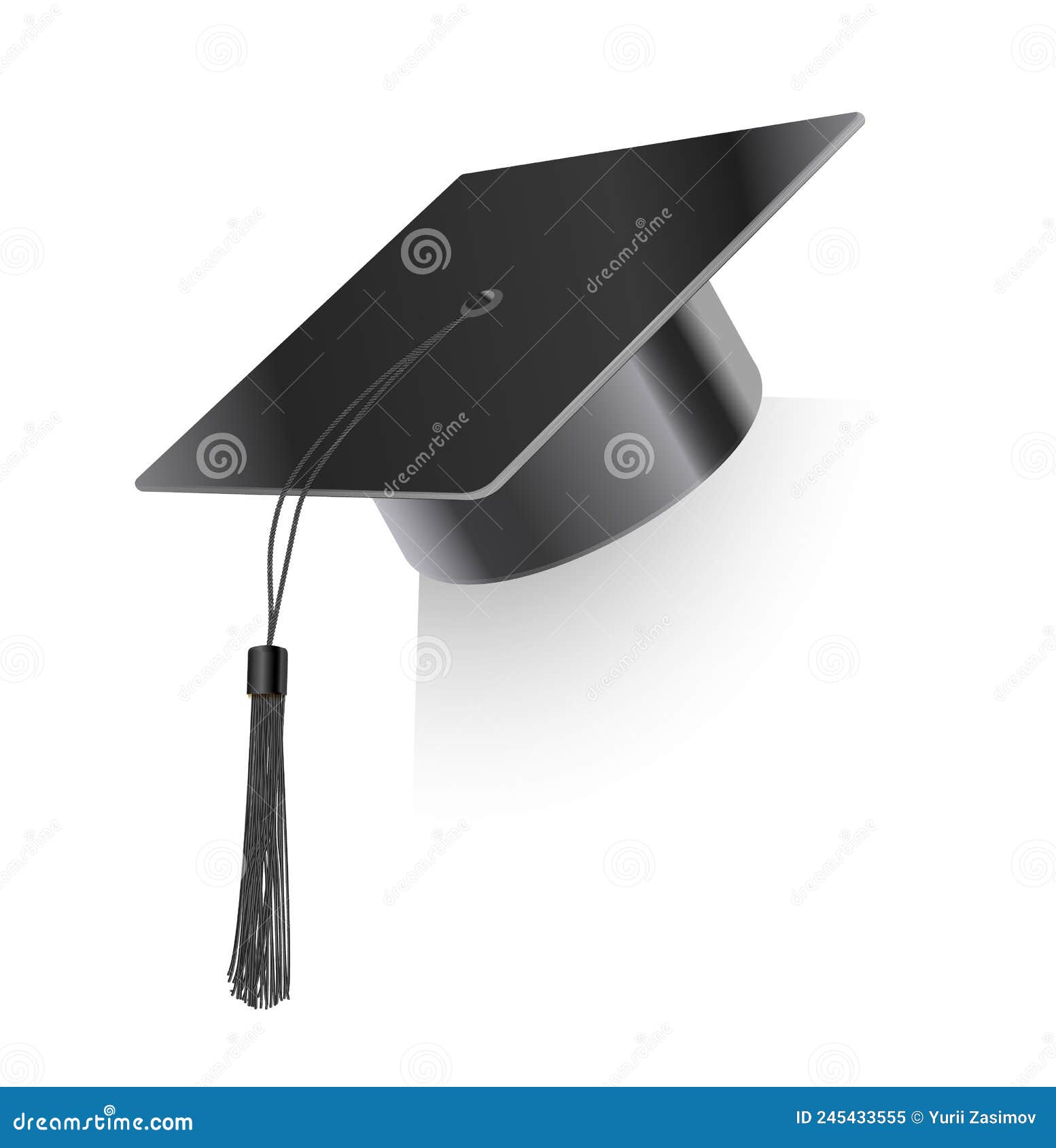 Vector Realistic Mortar Board Hat With Black Tassel Graduation Cap