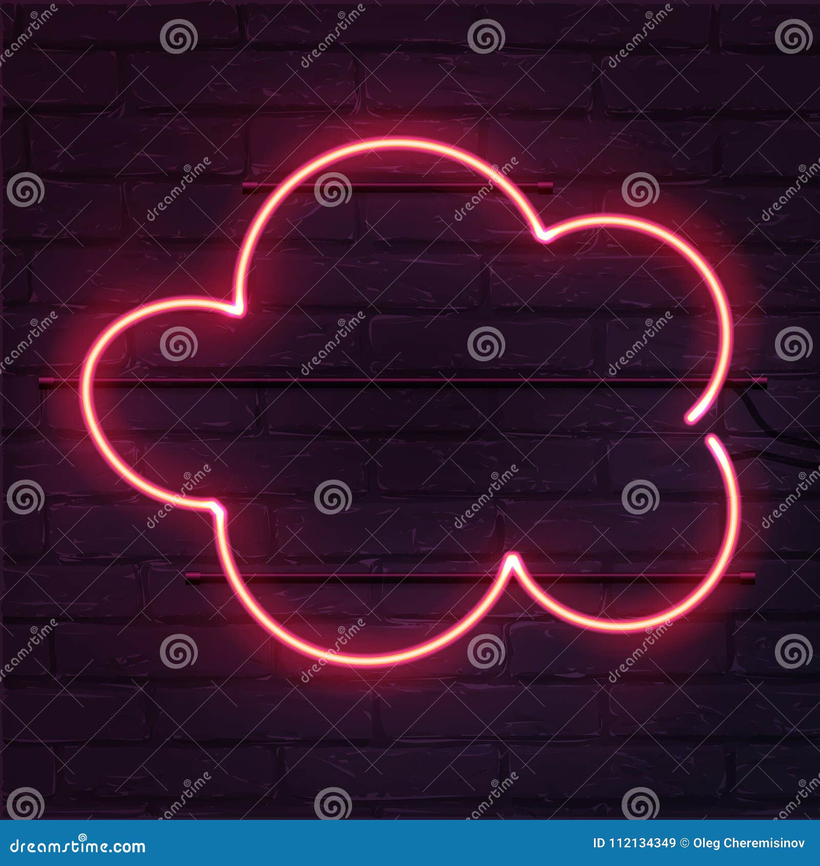 Vector Realistic Neon Cloud on Brick Wall. Pink Cloud Neon Sign. Stock ...