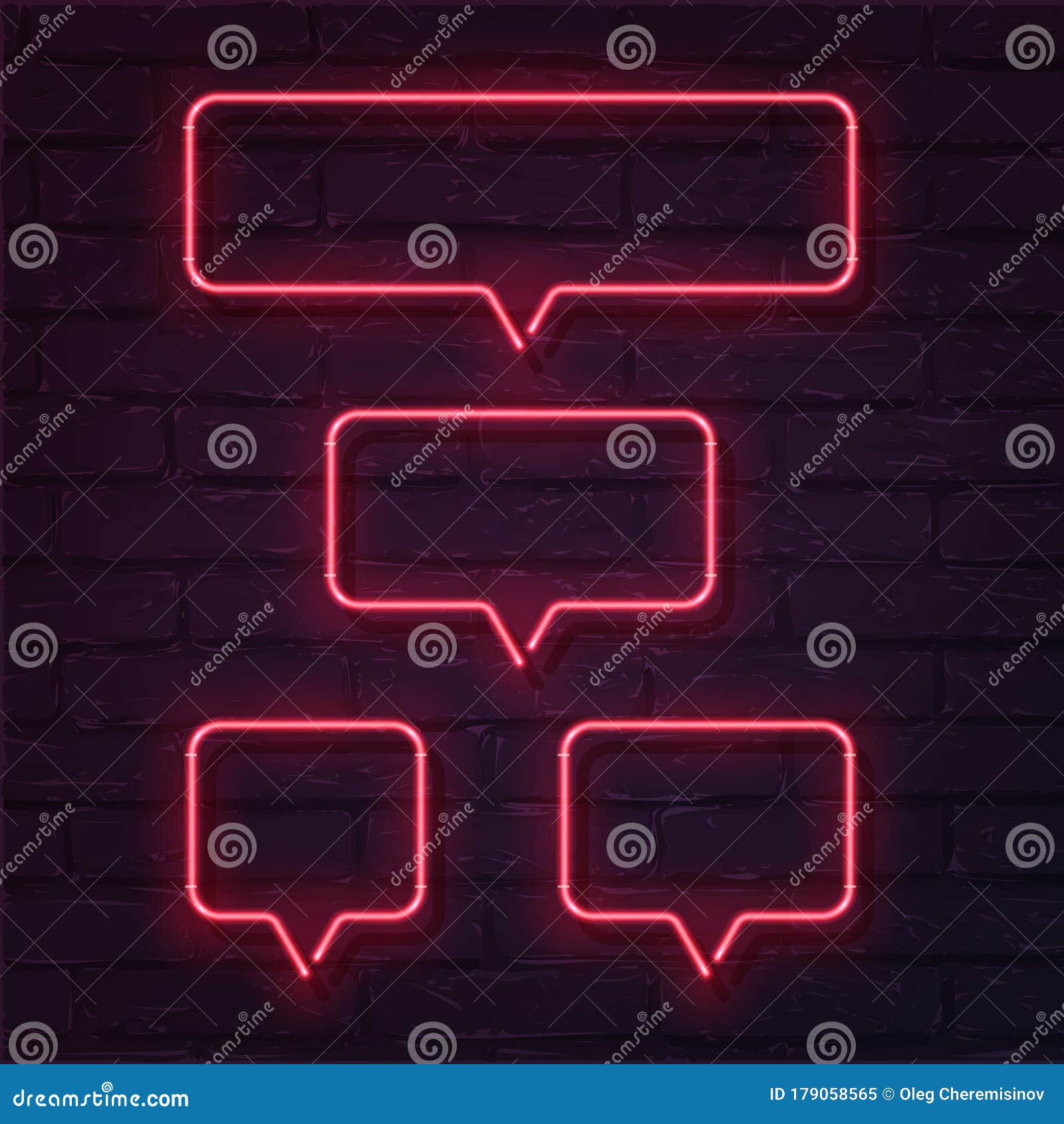 Vector Realistic Neon Different Sizes Rectangle Speech Bubbles On Brick