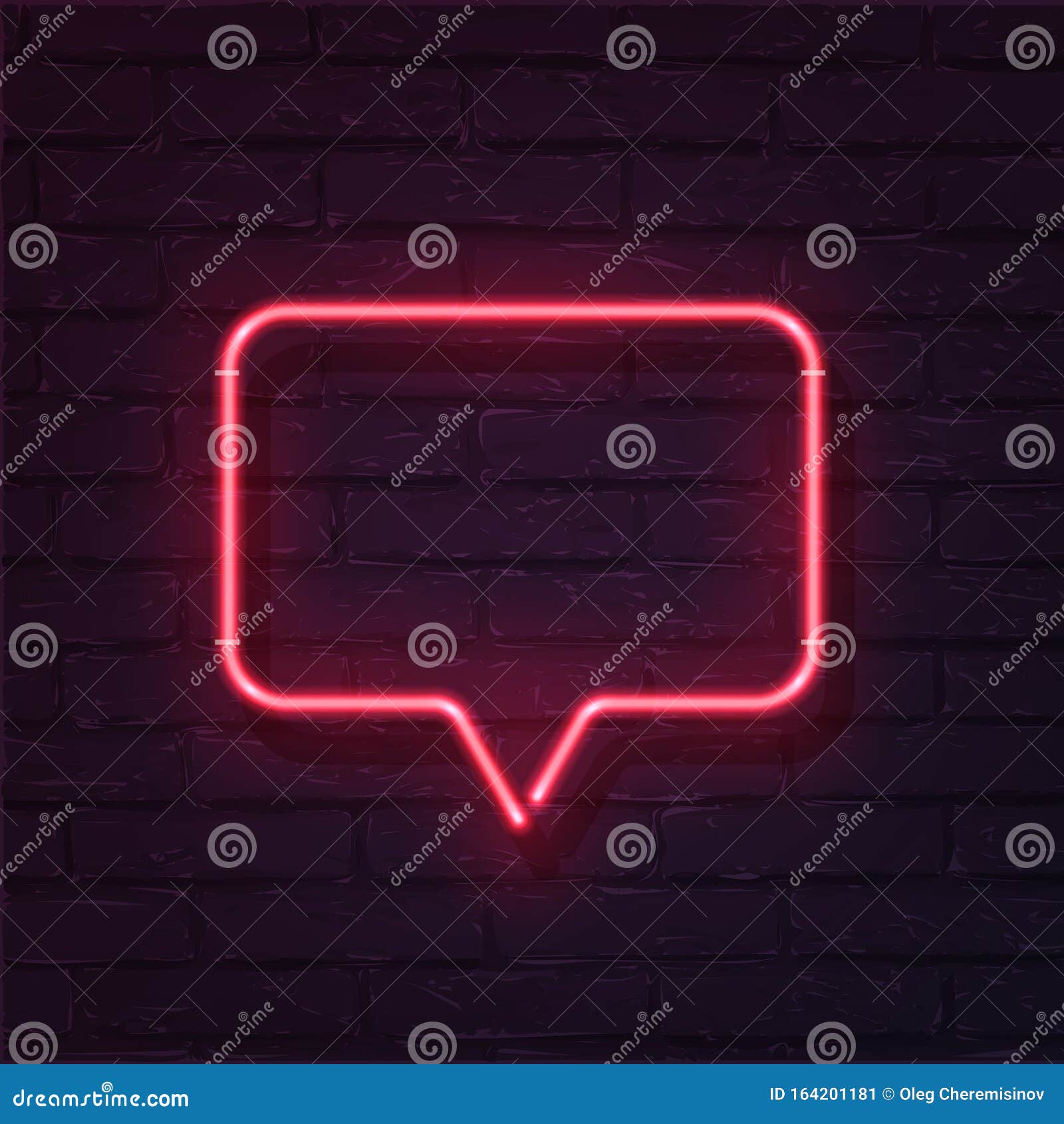 Vector Realistic Neon Rectangle Speech Bubble on Brick Wall. Pink ...