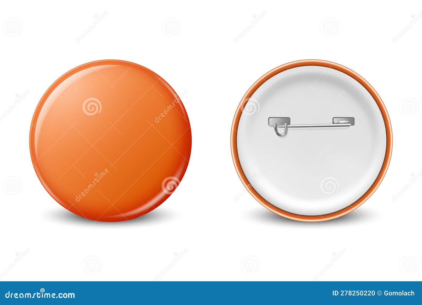 Vector Realistic Orange Round Blank Empty Button Badge Set Closeup ...