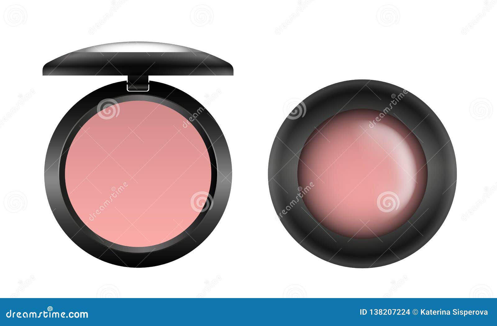 Vector Realistic Pink Compact Blush in Black Open and Closed Container ...