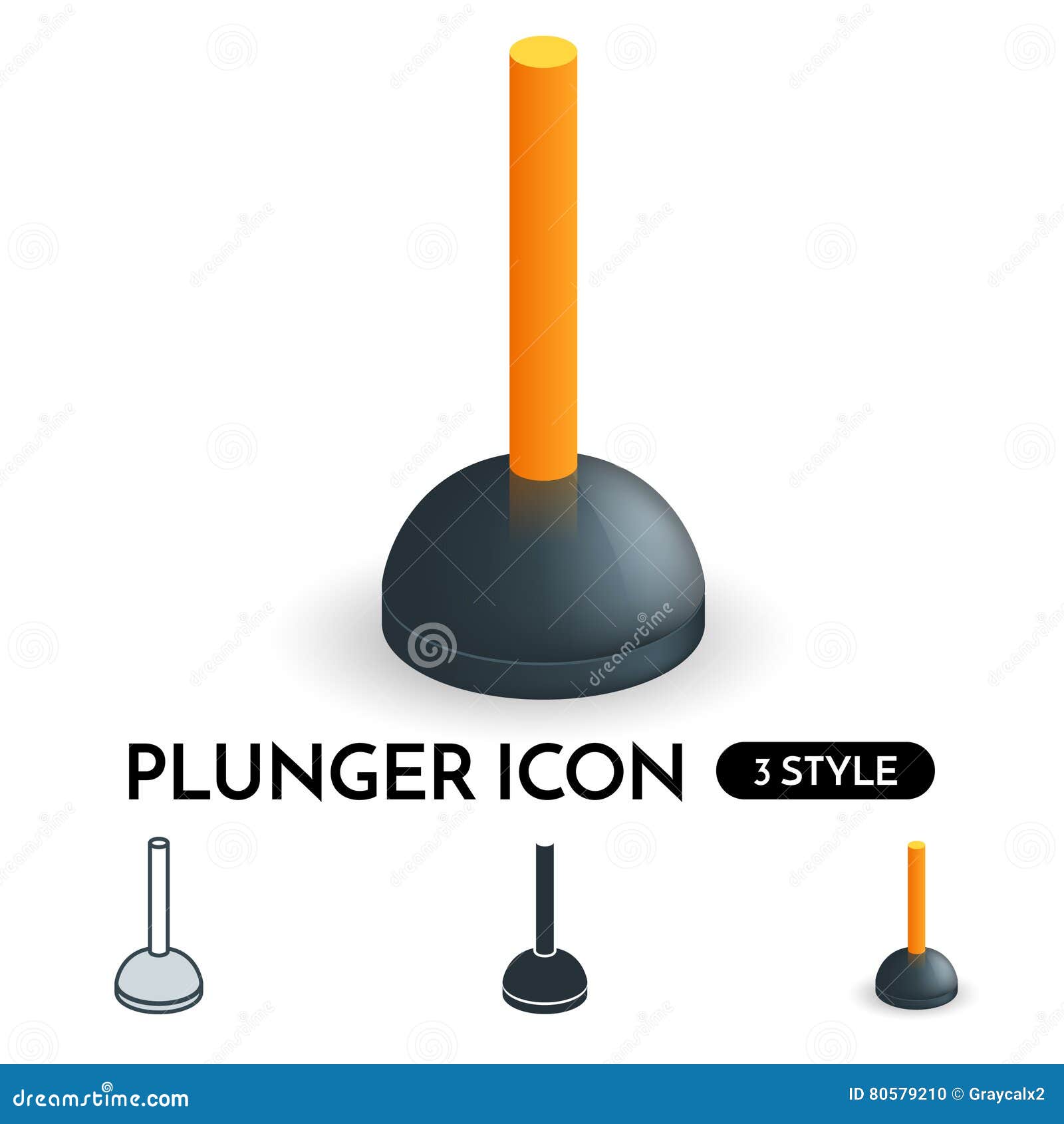 Vector Realistic Plunger Icon in 3 Styles. Stock Vector - Illustration ...