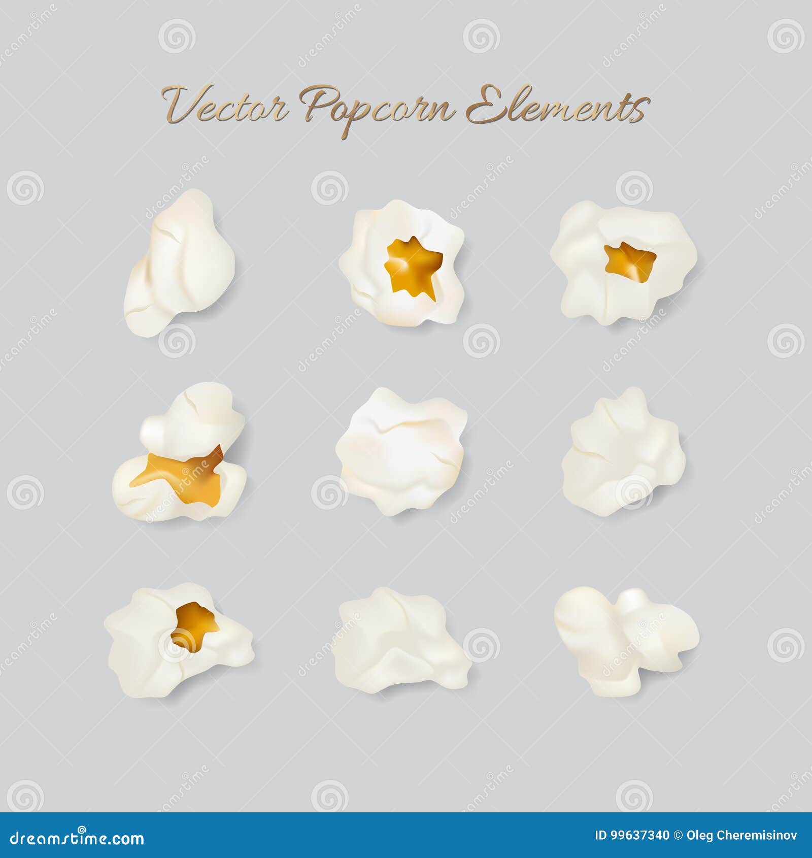 Vector Popcorn Elements Isolated on Grey. Stock Vector - Illustration ...