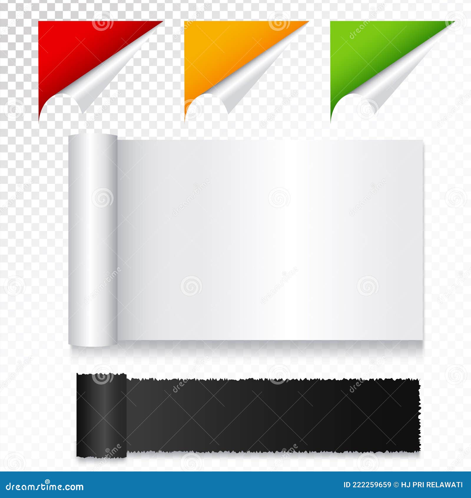 Vector Realistic Rectangle Paper Notes with Curled Corners Stock Vector ...