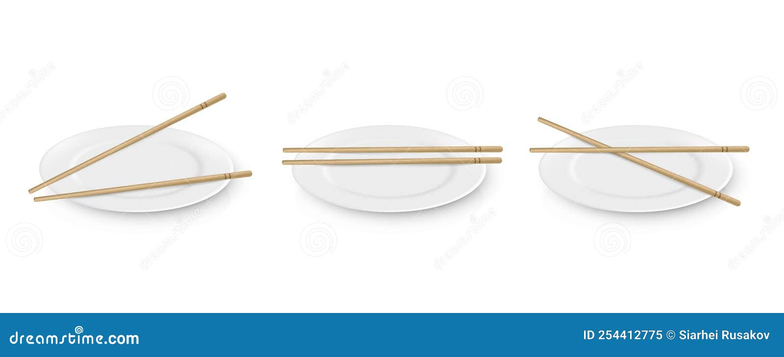 Vector Realistic Round Shaped Plates with Bamboo Sticks. Illustration ...