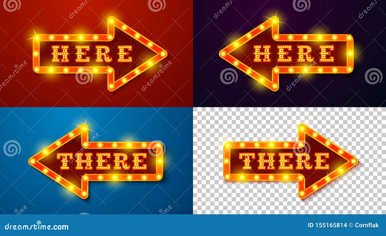 Vector Realistic Glowing Arrow Signs with Lamps Stock Vector ...