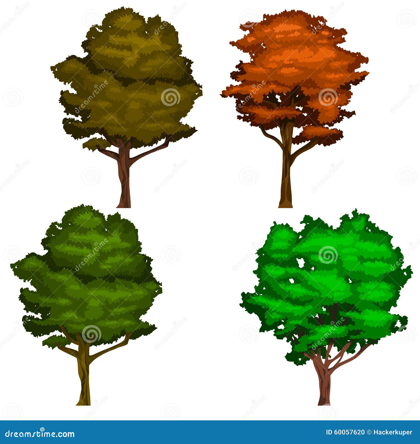 Vector Realistic Shady Tree Illustrations in Green and Orange Colors ...