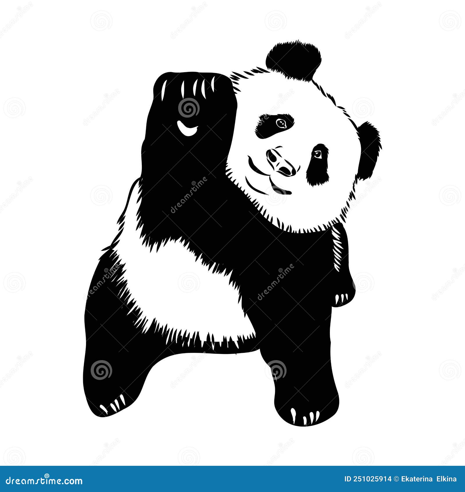 Vector Realistic Sketch of Panda Figure in Full-length, Hand Drawn ...
