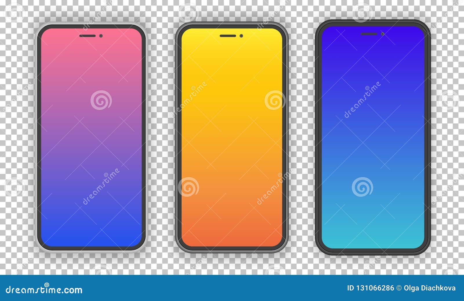 Vector Realistic Smartphone Template Set with Trendy Gradient Screen ...