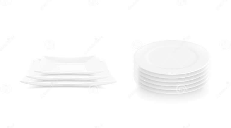 Vector Realistic Stacks of Plates. White Porcelain Plates in Stacks ...