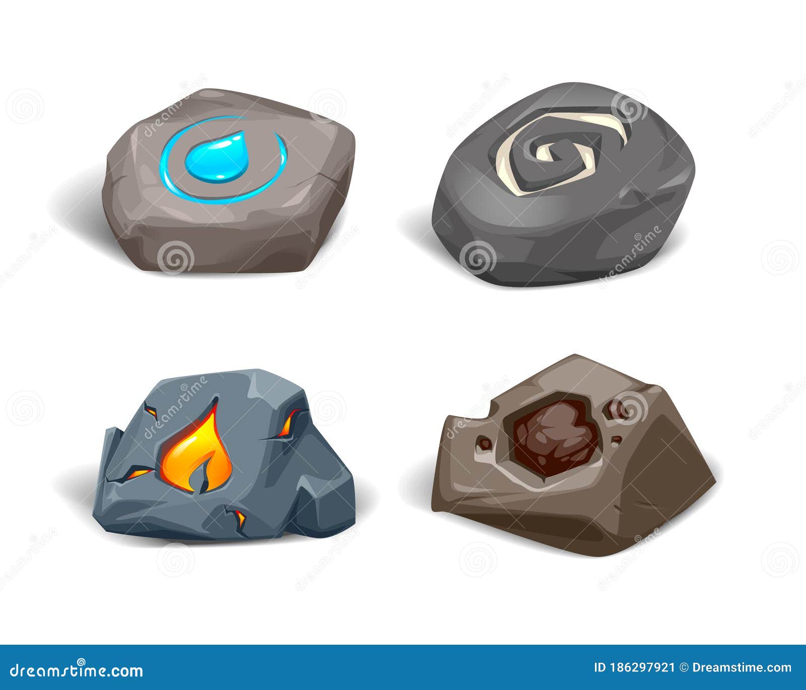 Vector Realistic Stones with Symbols of the Four Elements Stock Vector ...