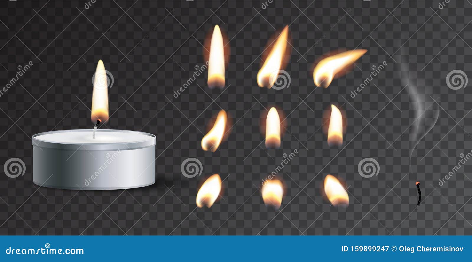 Vector Realistic Tea Candle with Fire and Candle Fire Set Isolated on ...
