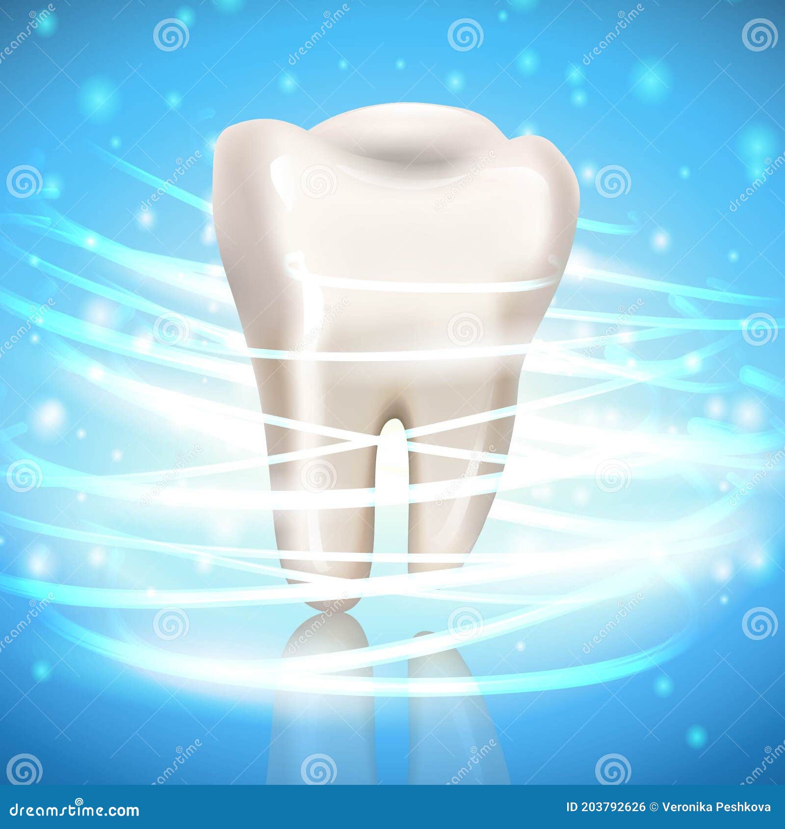 Realistic Tooth Background with Reflection and Sparkles Around Stock ...