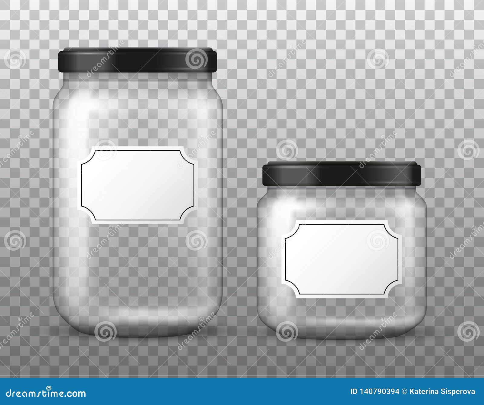 Vector Realistic Transparent Big And Small Glass Jar With Blank Label ...