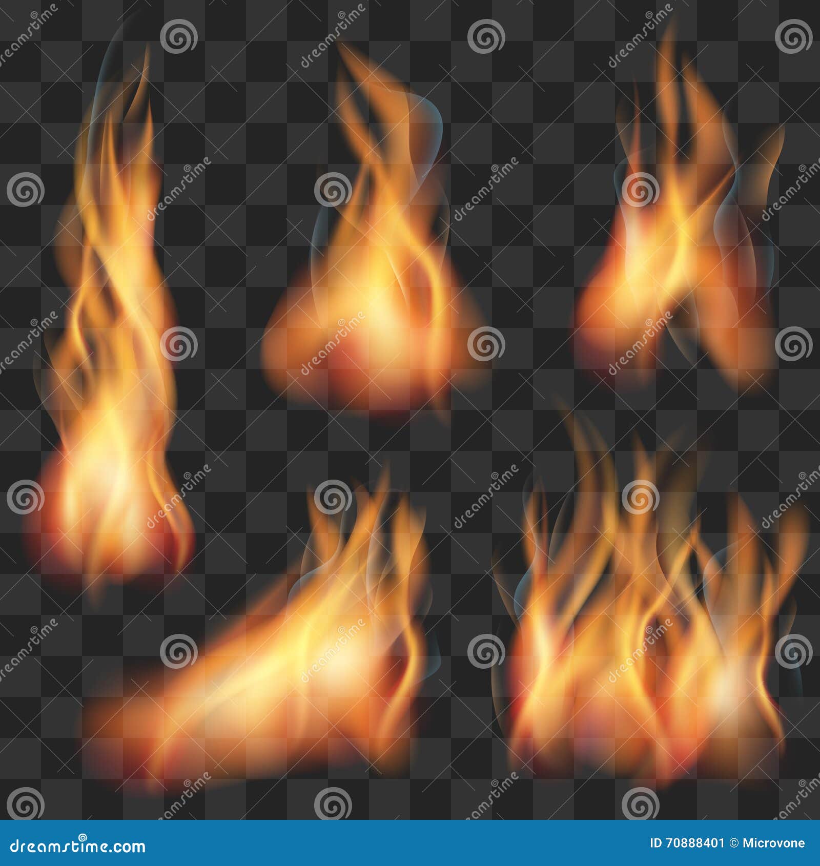 Vector Realistic Transparent Fire Flame Set Stock Vector - Illustration ...