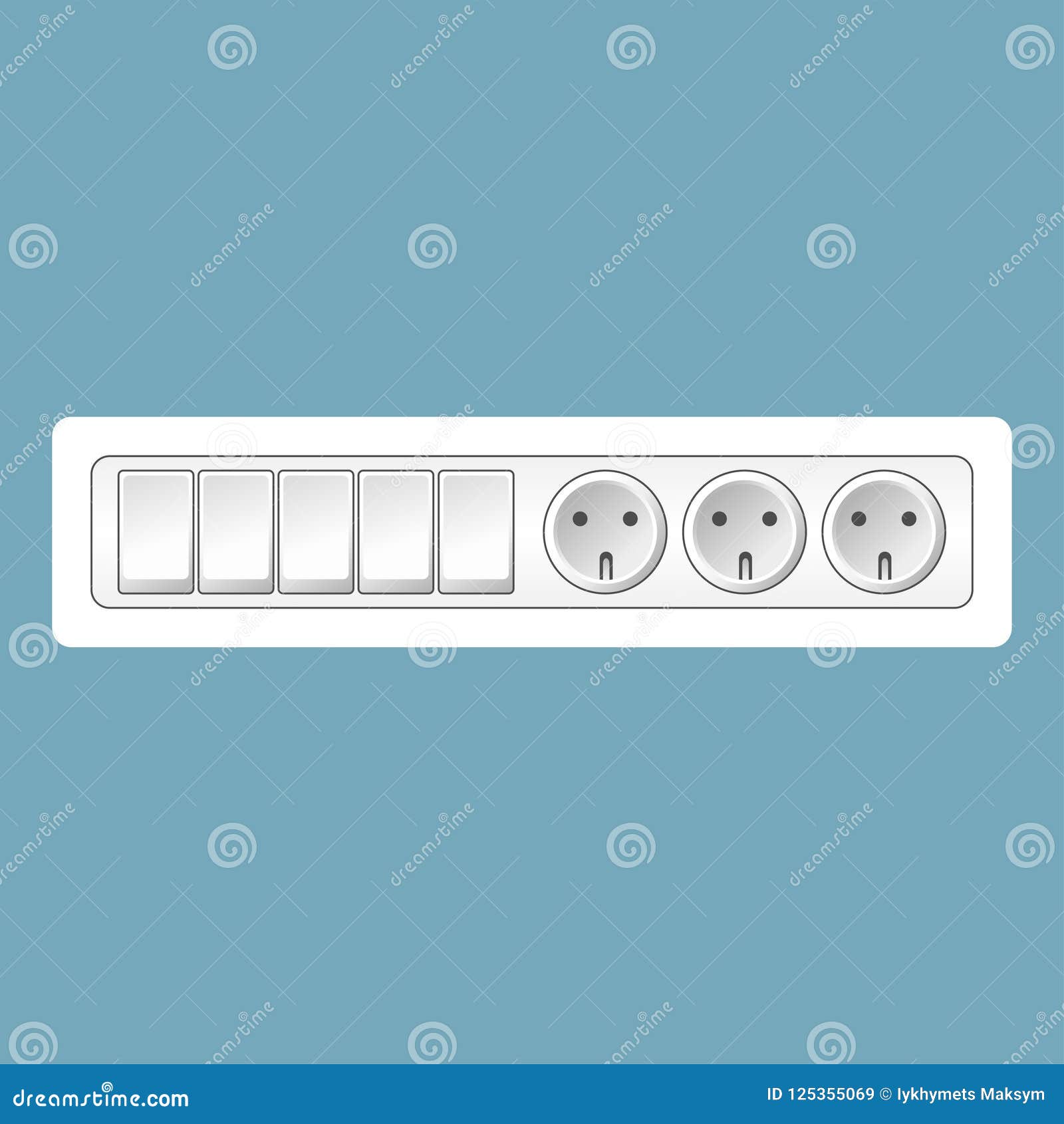 Vector Realistic White Switches and Socket Set Isolated on Blue ...