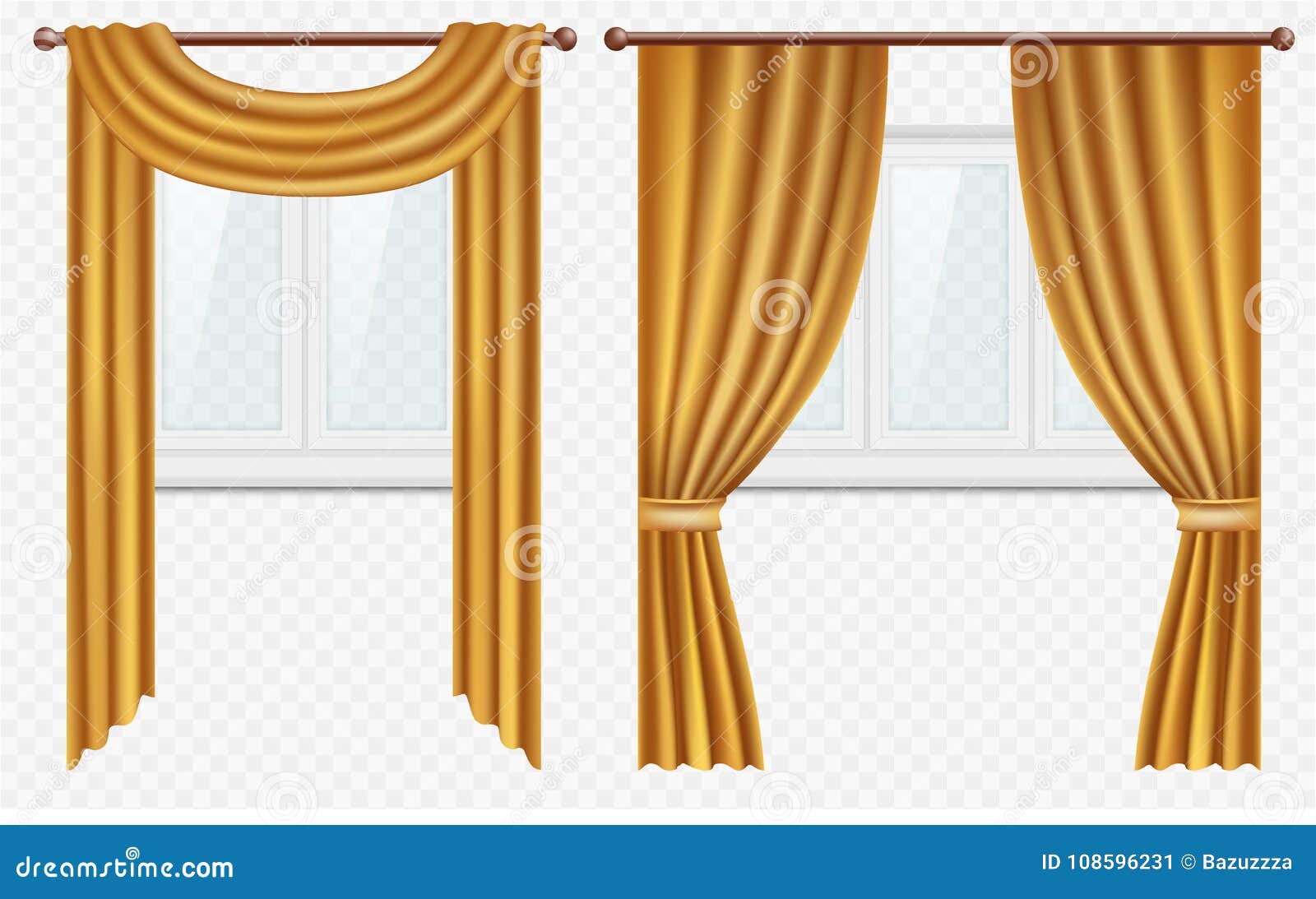 Vector Realistic Windows with Curtains and Drapes Set Stock Vector ...