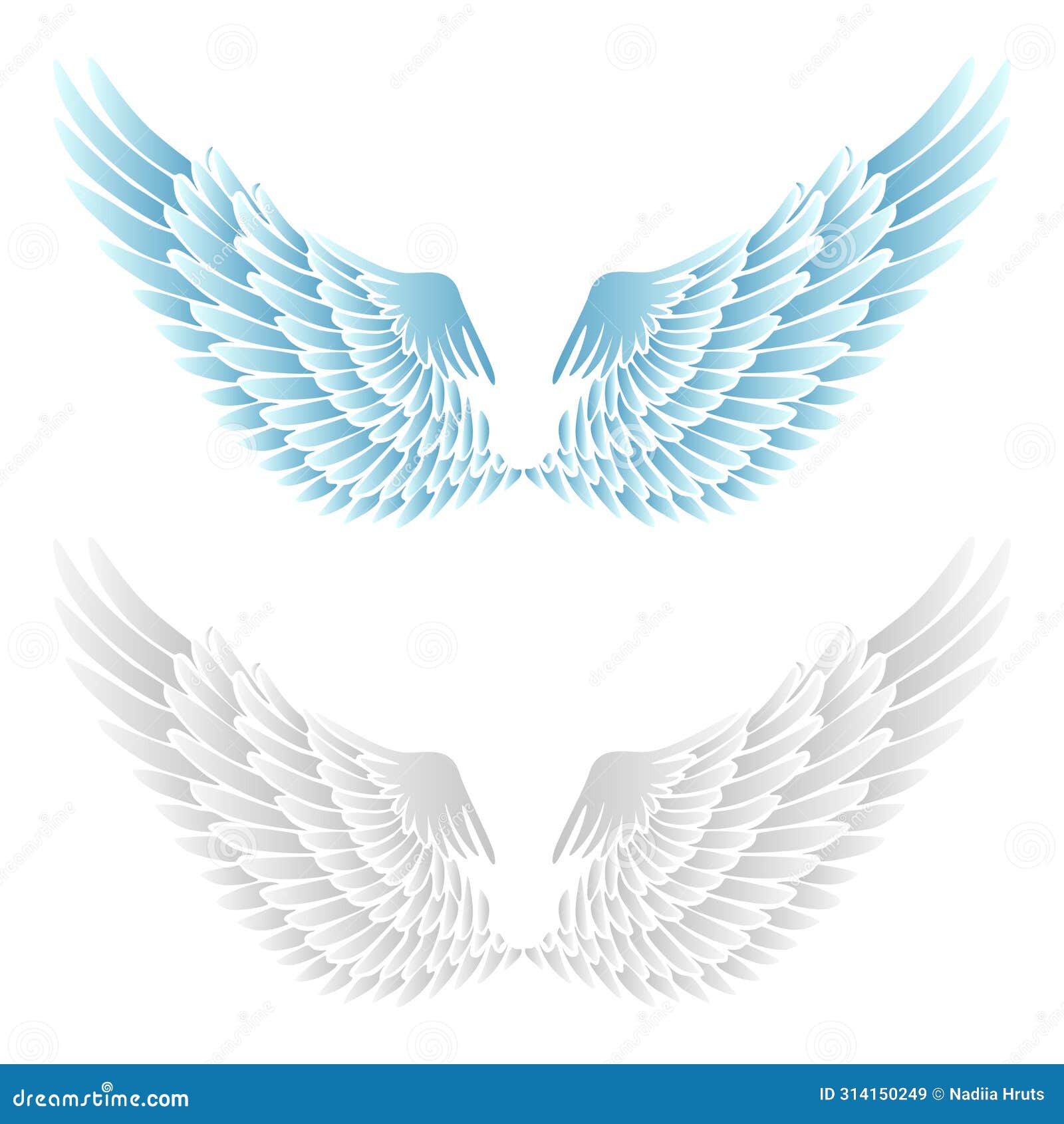 Realistic Wings. Pair Of White Isolated Angel Wings With 3D Feathers On ...