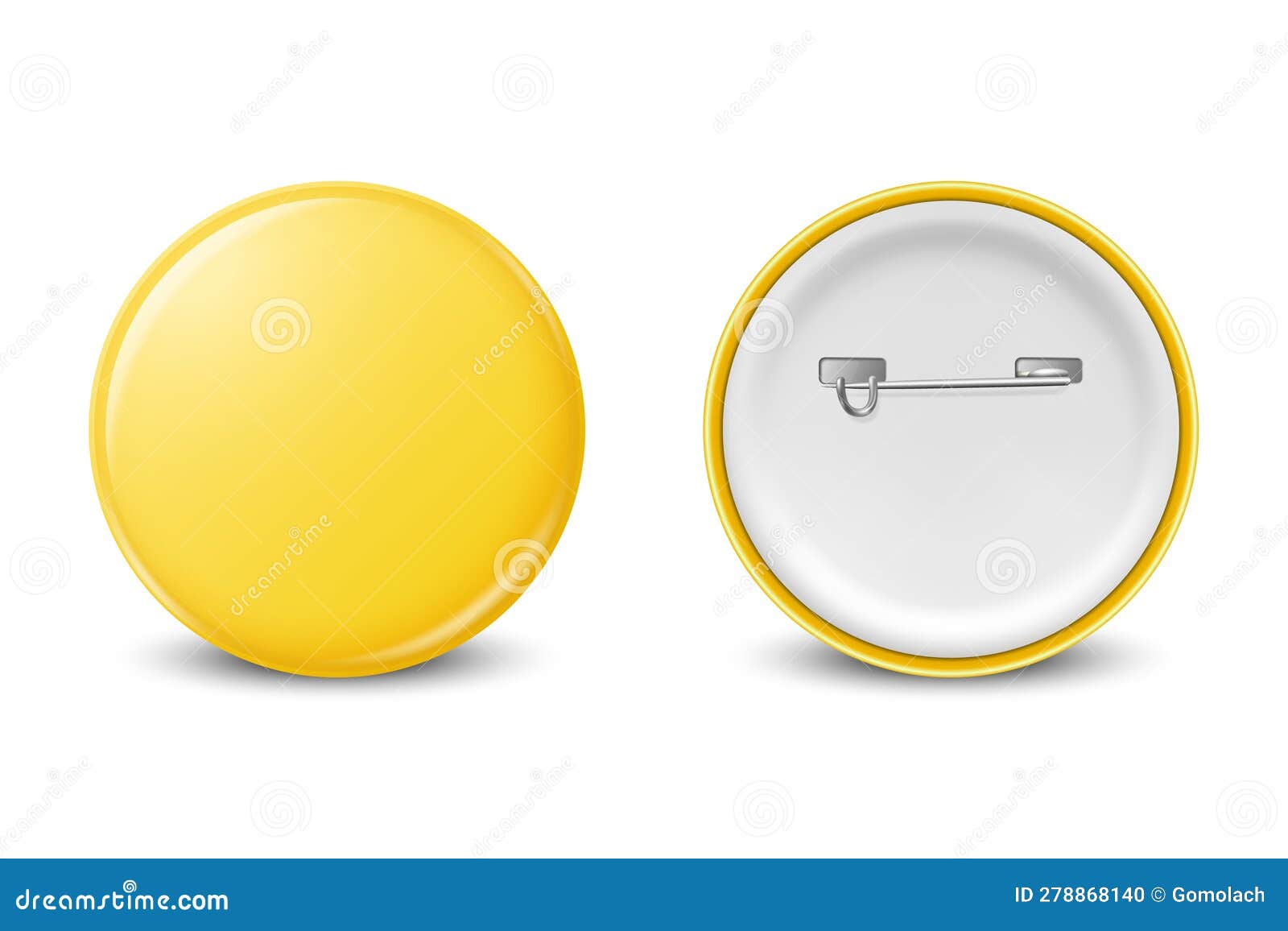 Vector Realistic Yellow Round Blank Empty Button Badge Set Closeup ...