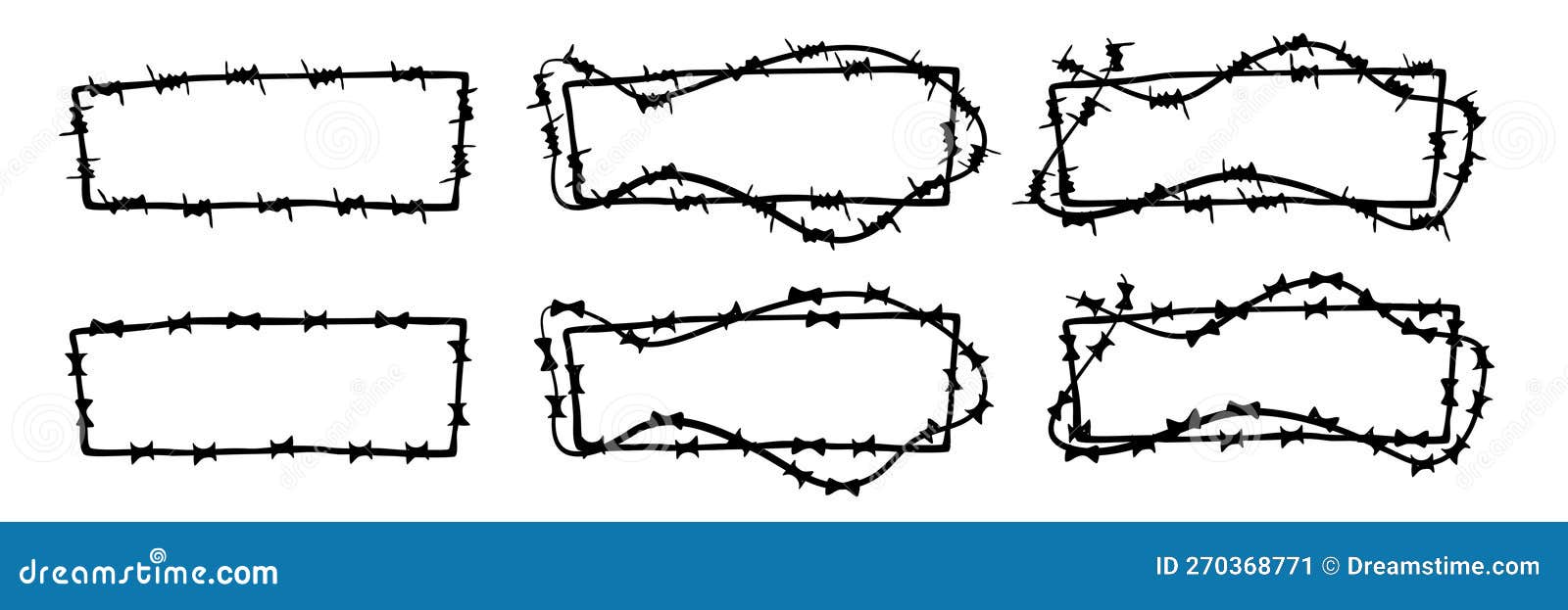 Vector Rectangle and Abstract Frame Barbed Wired, Set 6 Hand Draw ...