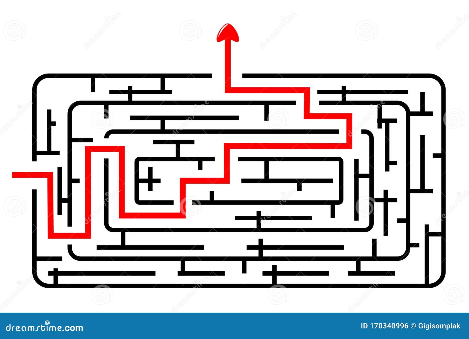 Vector Black Rectangle Rounded Corner Maze, Red Line from in To Out ...