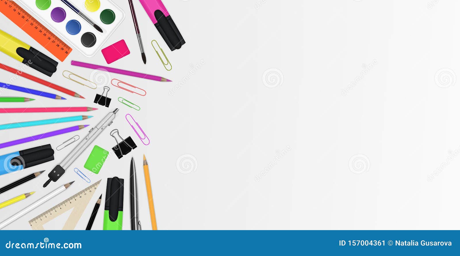 Vector Rectangular Background with Office and School Stationery. Stock ...