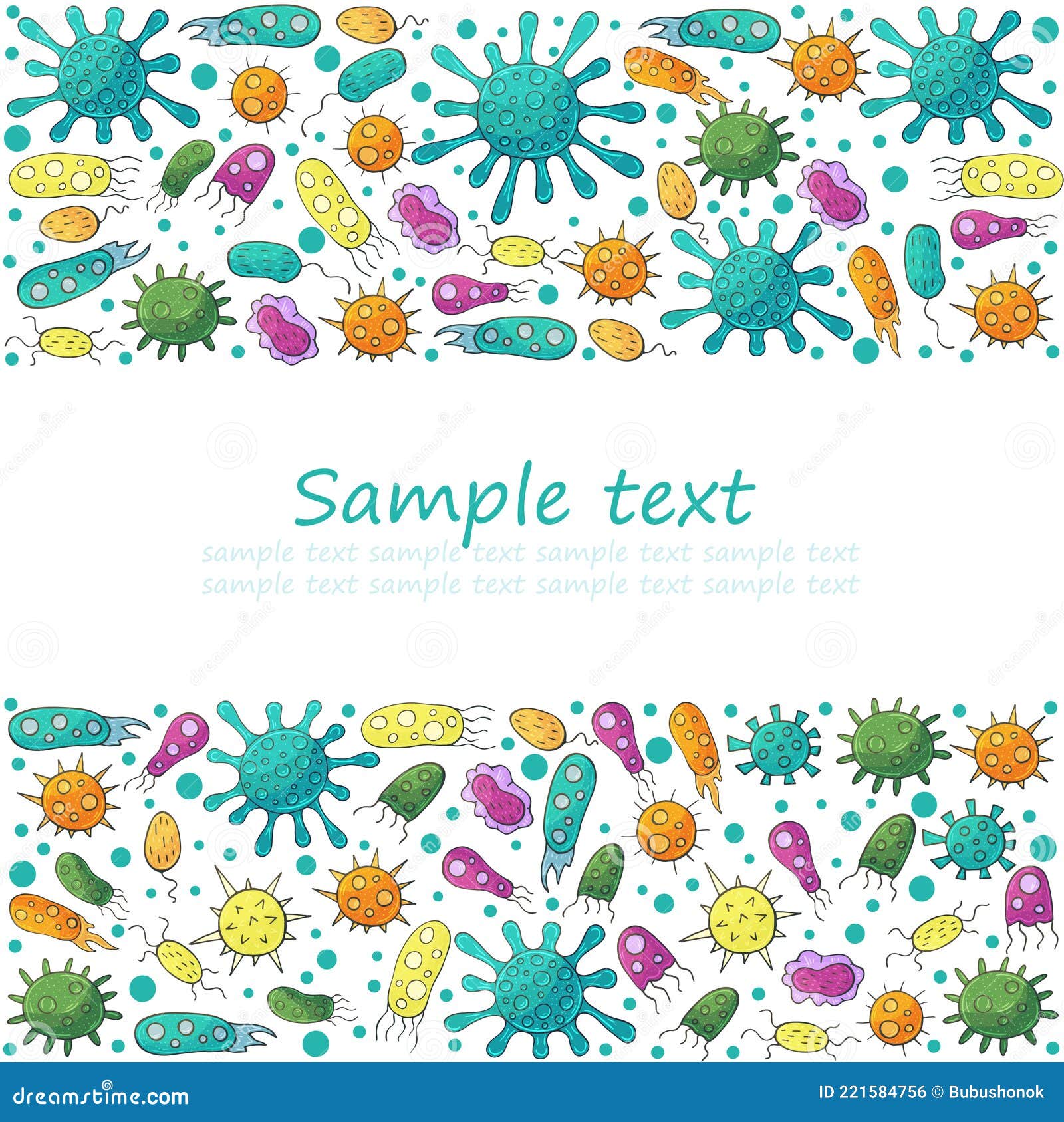 Vector Rectangular Frame. Set of Cartoon Microbes in Hand Draw Style ...