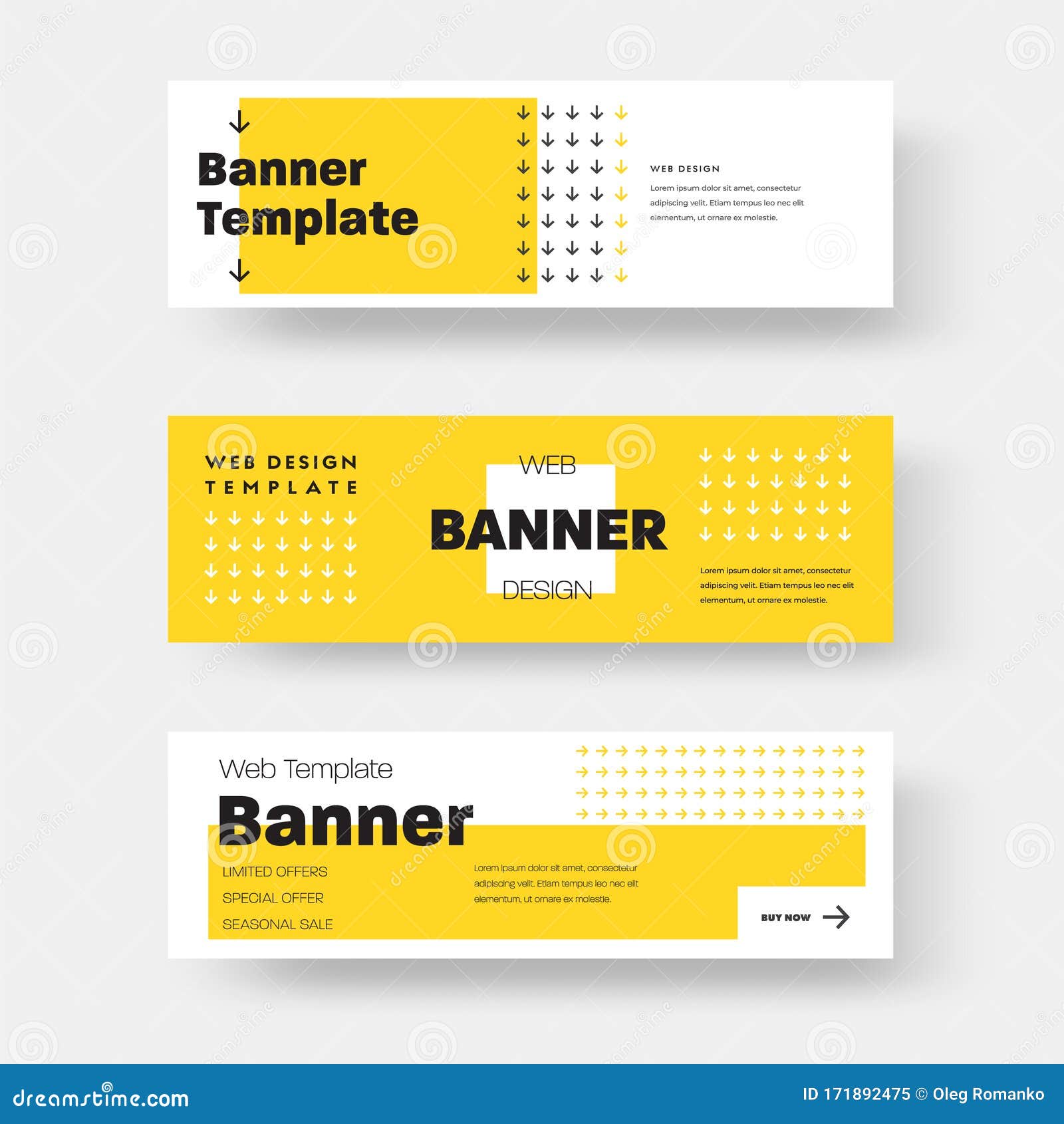 Vector Rectangular Horizontal Web Banner with Yellow and White Abstract ...