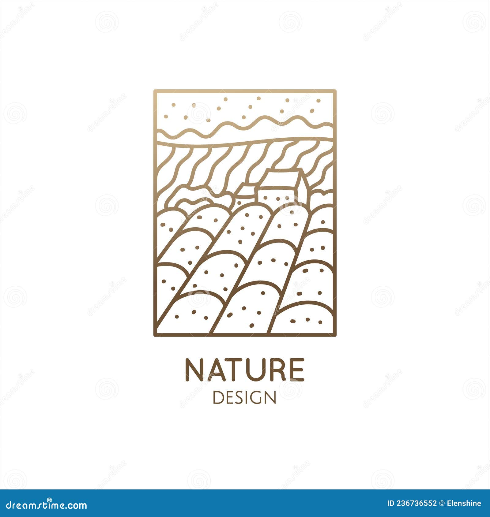 Vector Rectangular Logo of Nature Elements. Linear Icon of Landscape ...