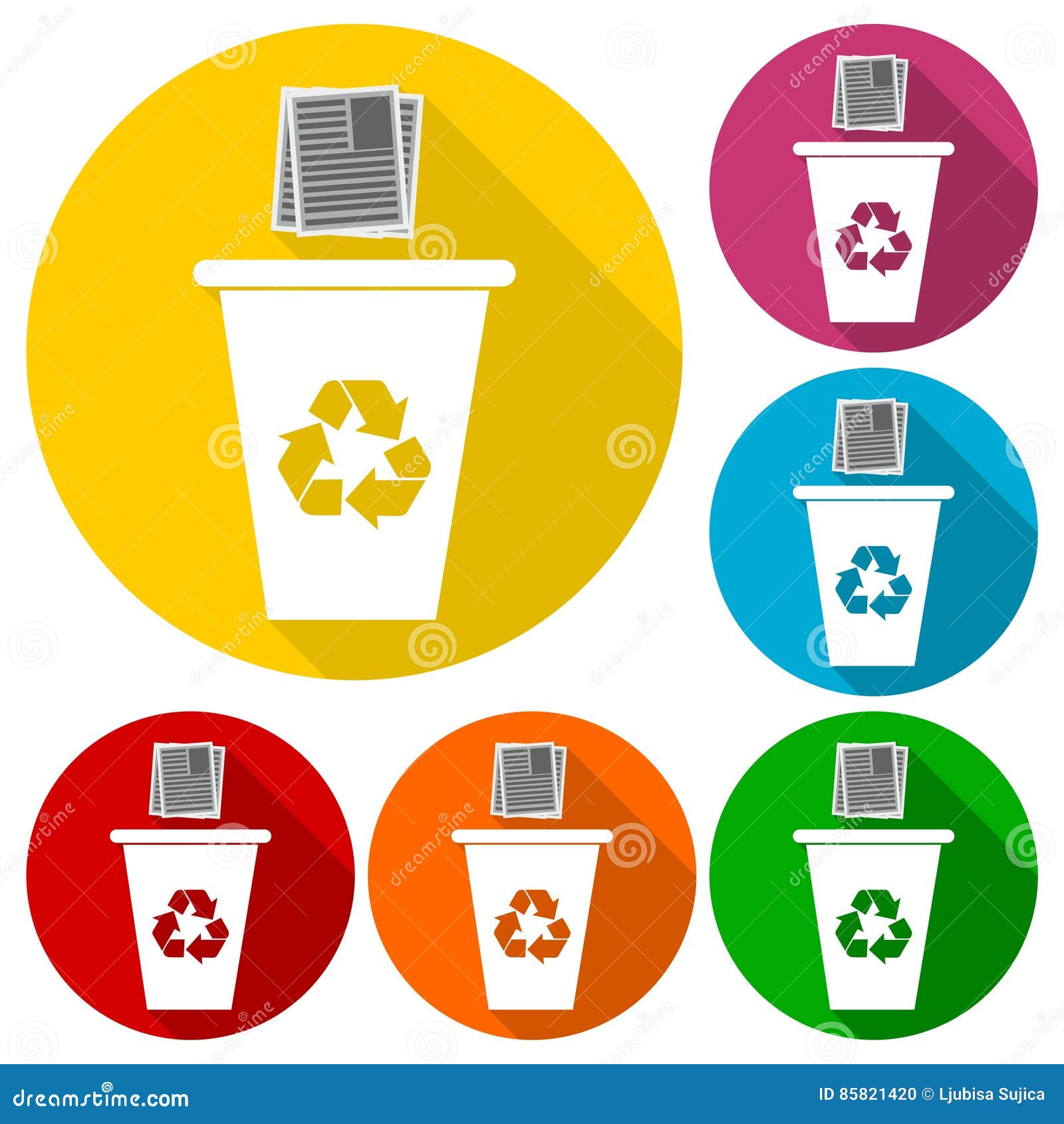 Vector Recycle Bin Trash and Garbage Icons Set with Long Shadow Stock ...