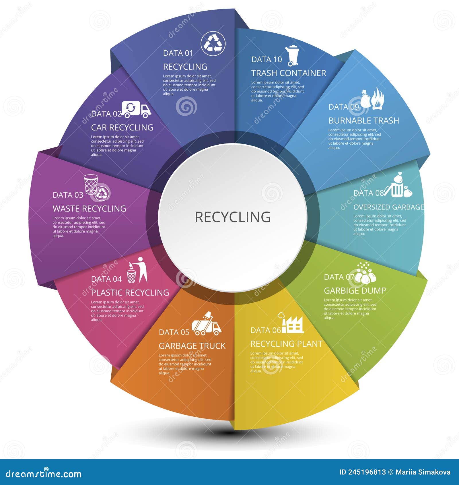 Infographic Recycling Template. Icons in Different Colors. Include ...
