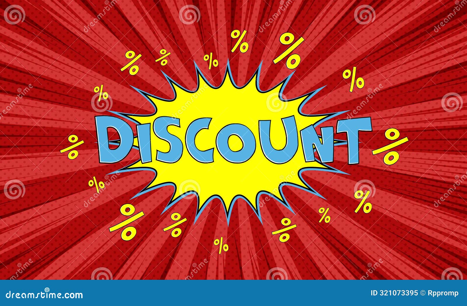 Vector Red Advertising Banner with Text Discount in Pop Art Comics ...