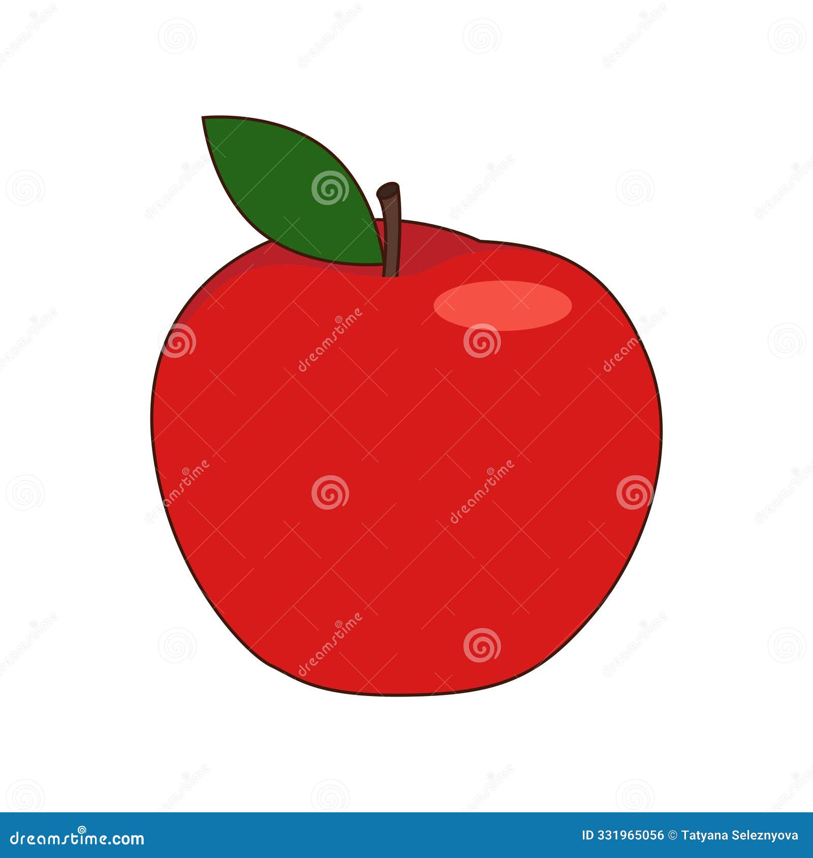 Vector Red Apple with Leaf. Image with Outline Around Perimeter Stock ...