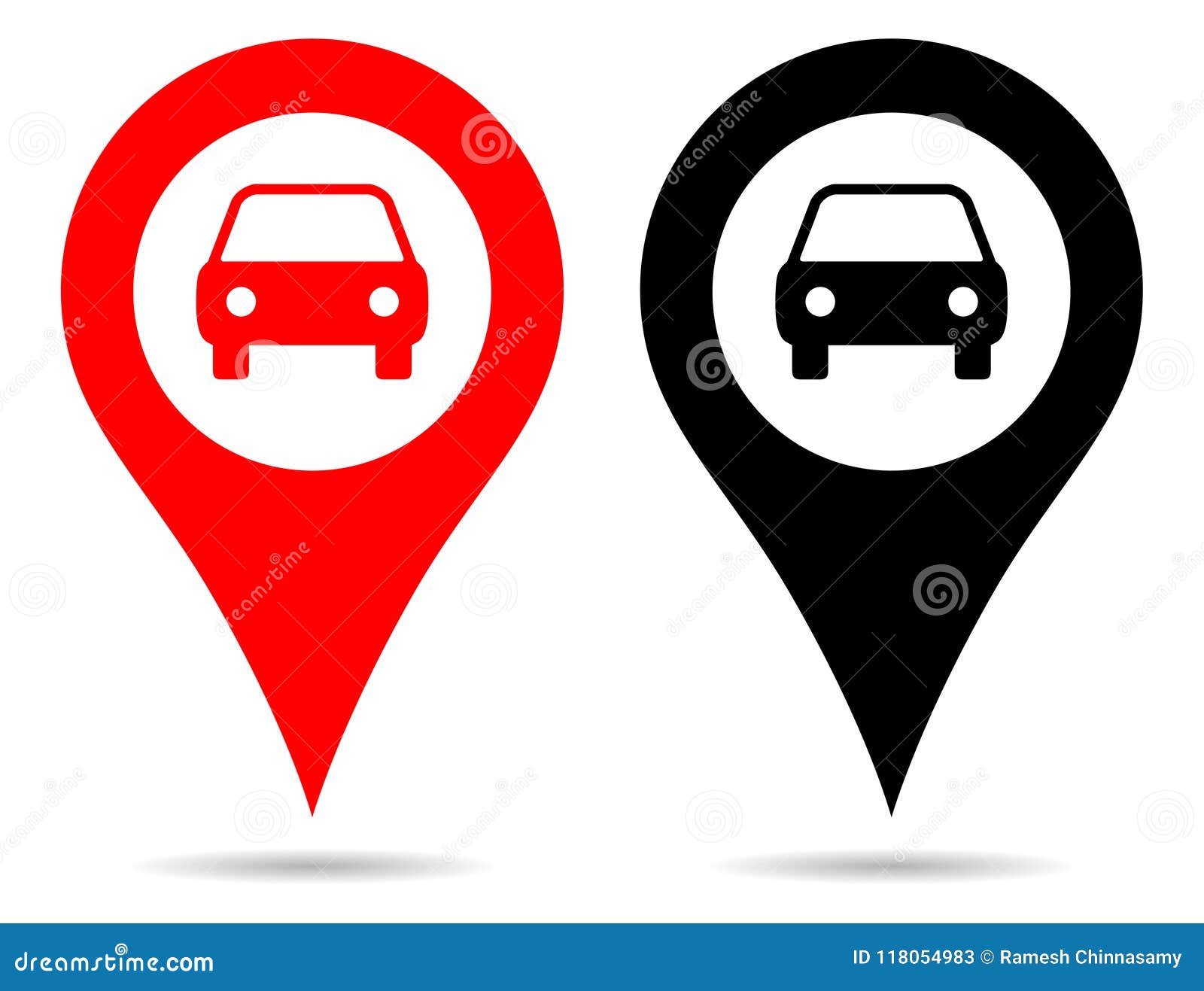 Vector Red and Black Color Pointer Map Pin Navigation with Car Symbol ...