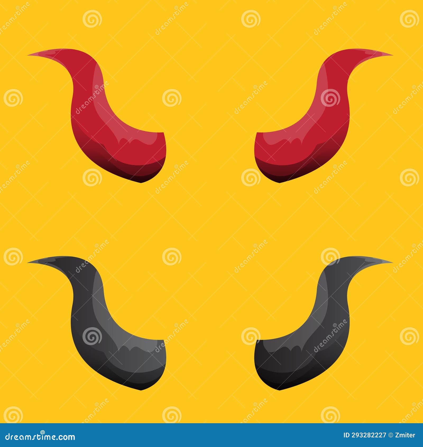 Vector Red and Black Devil, Demon, Satan Horns Isolated on Orange ...
