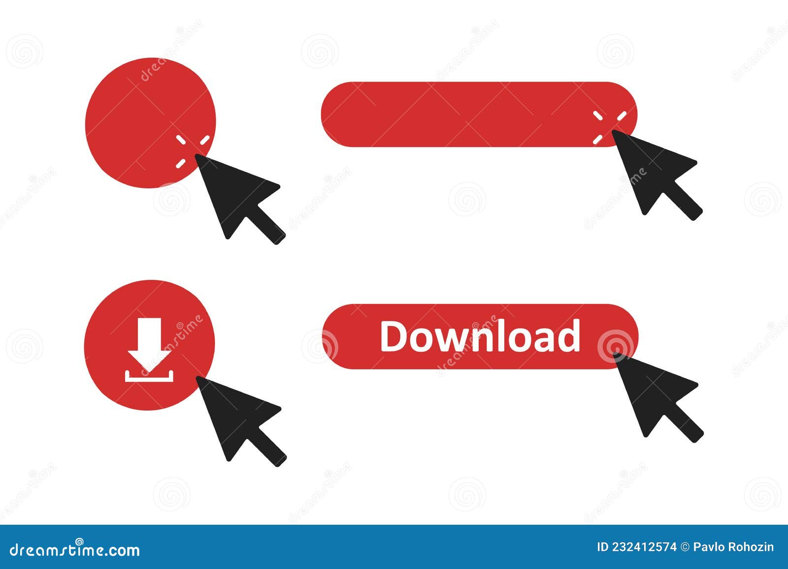 Vector Red Button on White Background. Template Navigation Button Menu ...