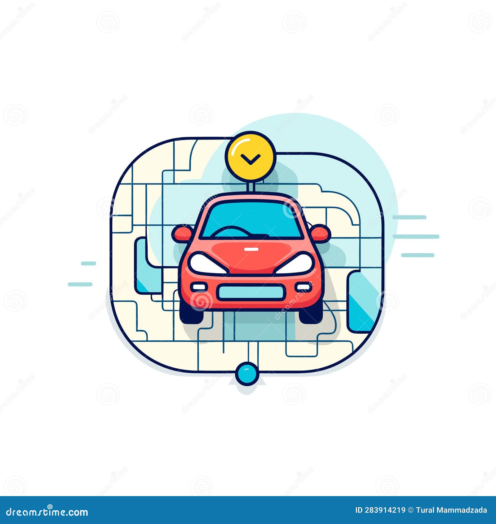 Vector of a Red Car with a Smiley Face Icon on Top, Showcasing a Fun ...