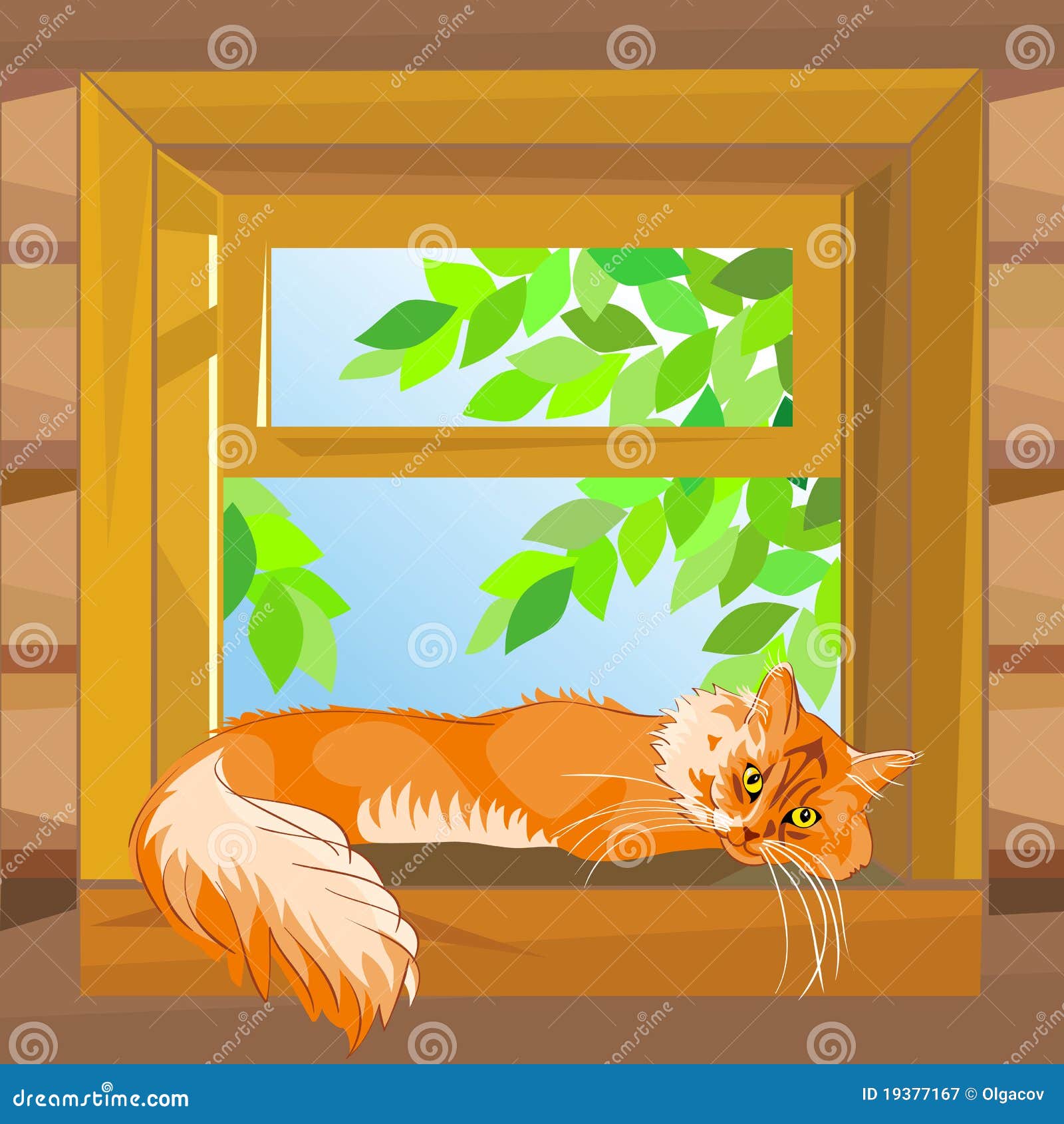Vector Red Cat Lying On The Windowsill | CartoonDealer.com #19377167