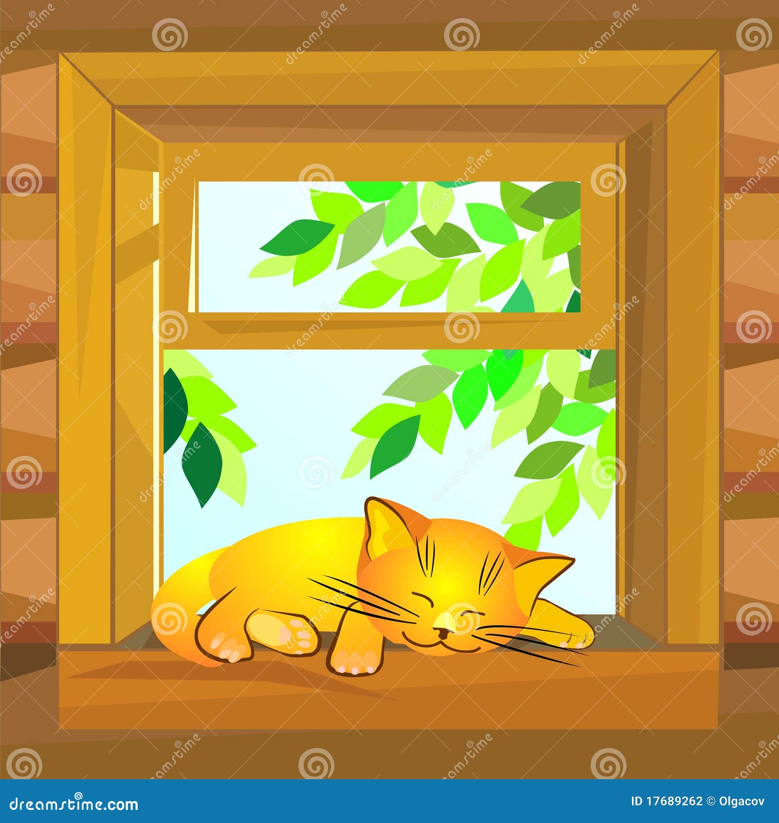 Vector Red Cat Sleeping On The Windowsill | CartoonDealer.com #17689262