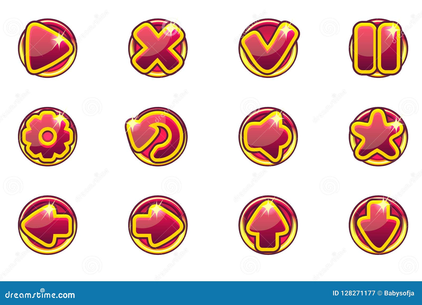 Vector Red Circles Collection Set Buttons for Ui Game Stock Vector ...