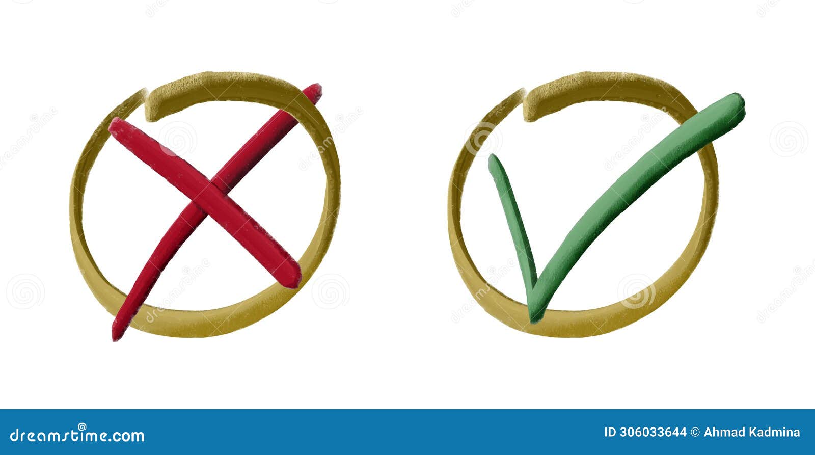 Vector Red Cross and Check Mark, Hand Drawn Using a Brush Stock Vector ...