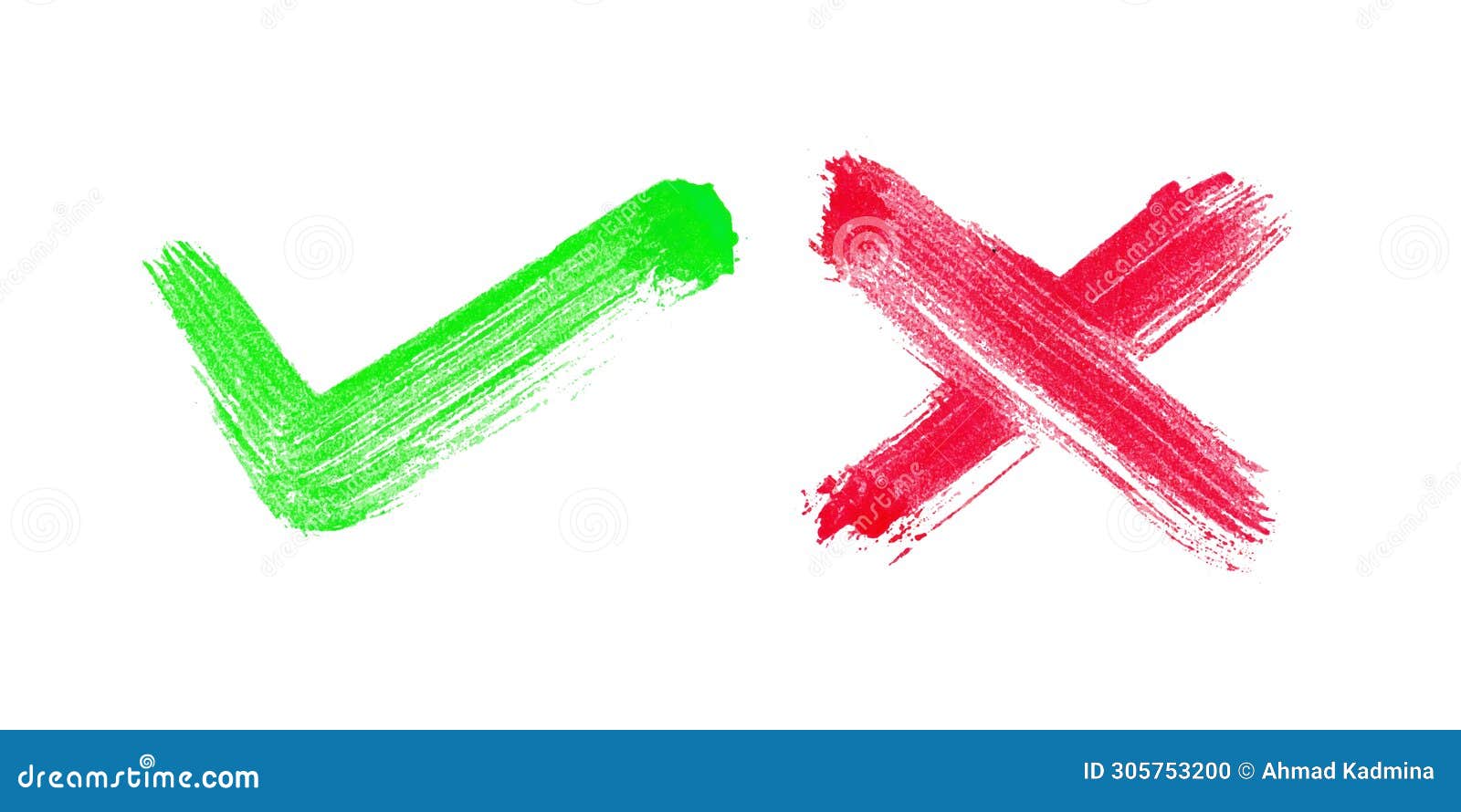 Vector Red Cross and Check Mark, Hand Drawn Using a Brush Stock ...