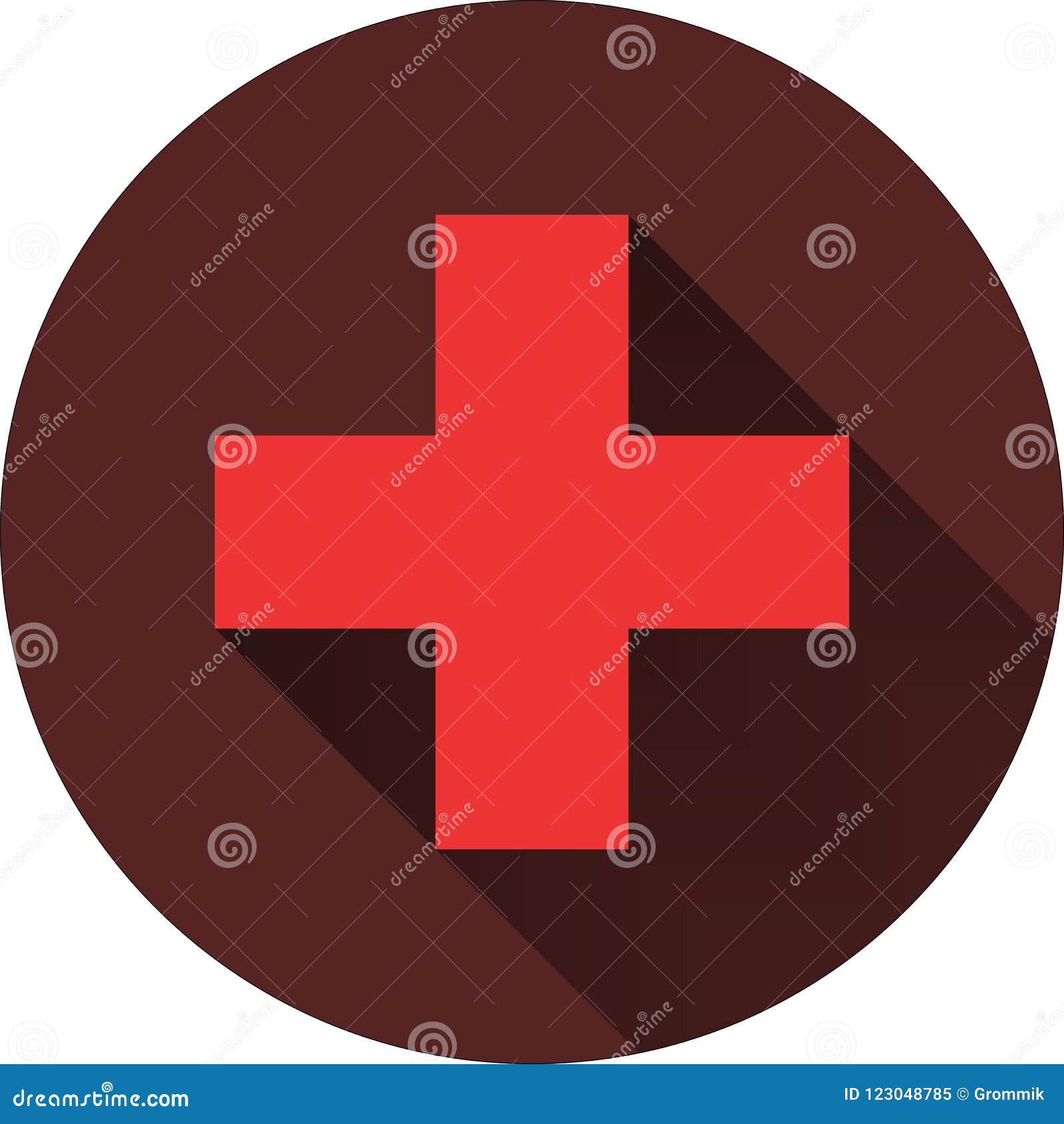 Red Cross with a Shadow on a Circle of Dark Red, Vector Stock ...