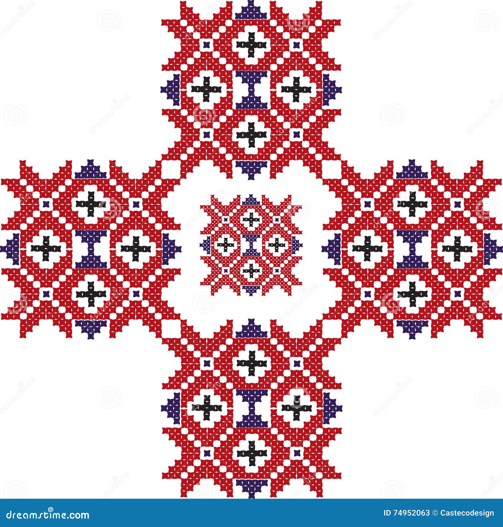 Vector Red Embroidery Pattern in Eastern Style Stock Vector ...
