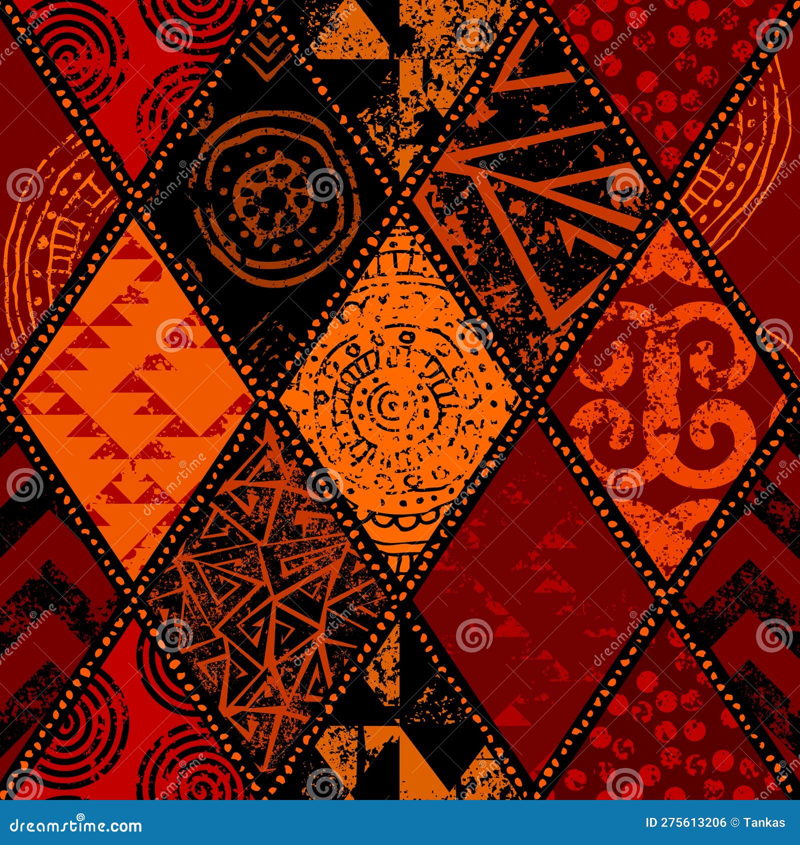 Vector Red Ethnic Tribal Pattern. Seamless Art Image. Stock Vector ...